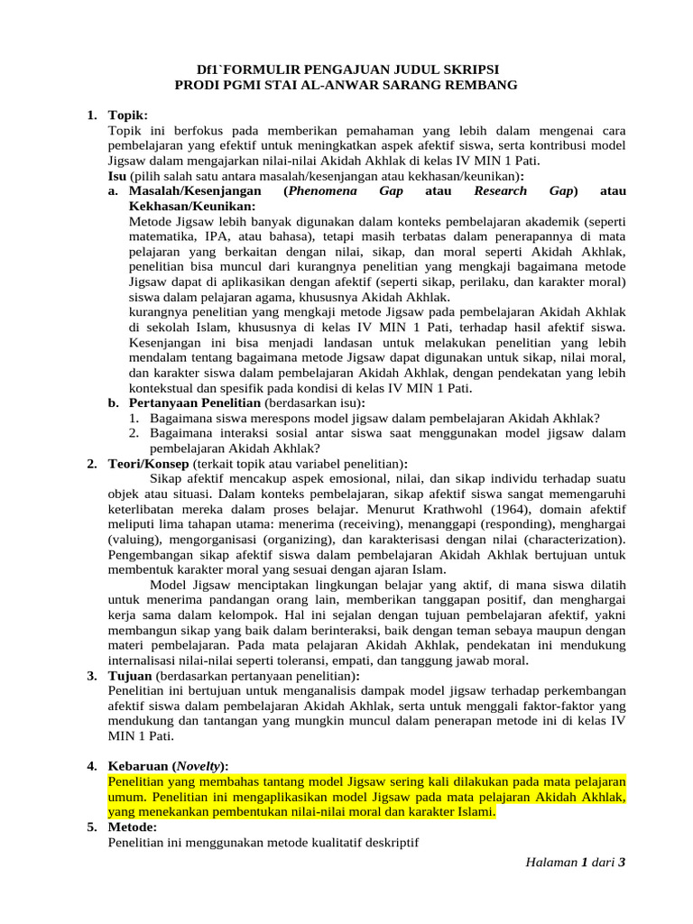 FORMULIR - PENGAJUAN - JUDUL - SKRIPSI - & - MATRIKS - PENELITIAN - TERDAHULU Chindy New | PDF