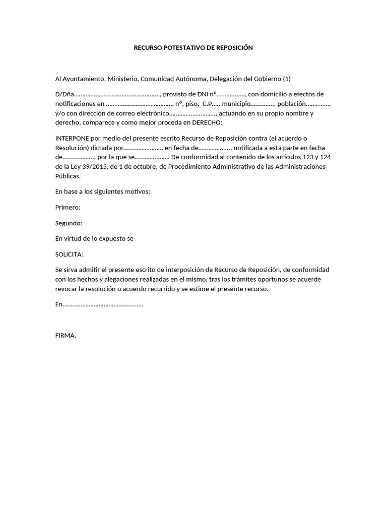 Modelo Recurso Reposicion General | PDF