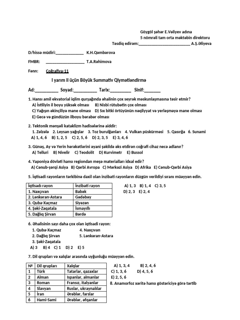 11-Ci Sinif BSQ | PDF