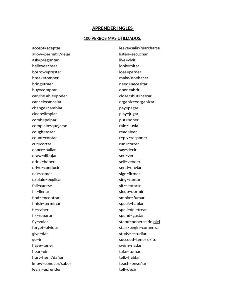 100 Verbos Más Usados en Inglés | PDF