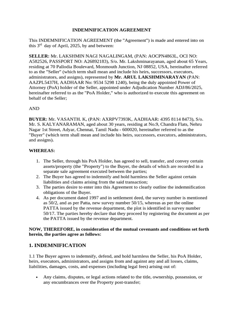 Indemnification Agreement | PDF | Indemnity | Legal Concepts