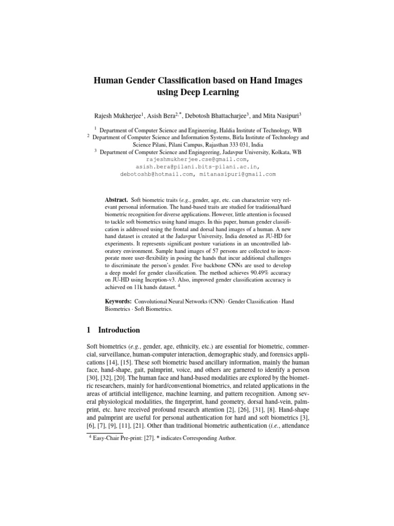 Human Gender Classification Based On Hand Images Using Deep Learning Pdf Receiver Operating