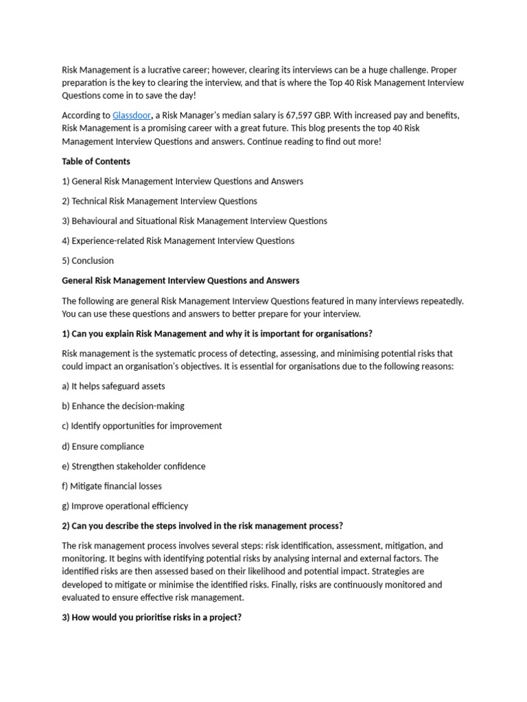 Risk Management Interview Questions | PDF | Risk | Risk Management