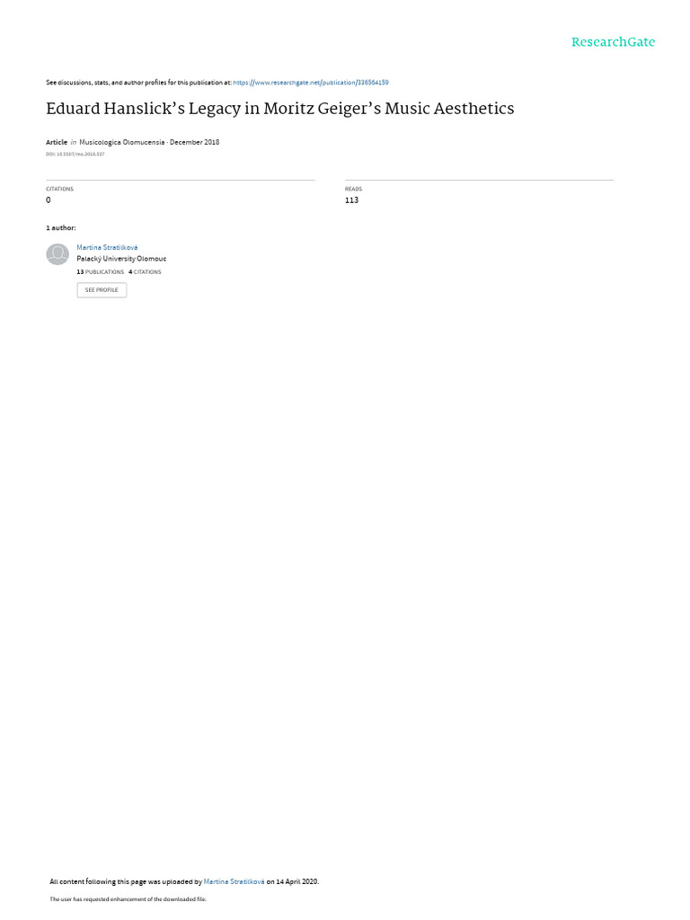 Eduard Hanslicks Legacy in Moritz Geigers Music Aesthetics | PDF | Aesthetics | Experience