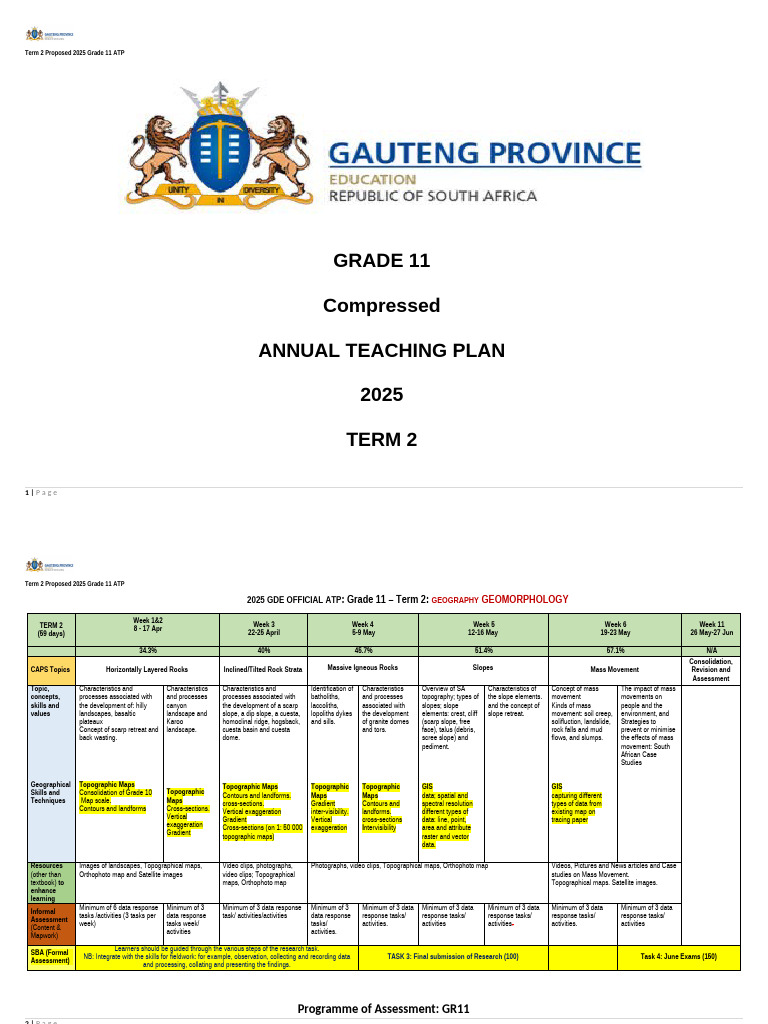 Grade 11 Geography Term 2 ATP 2025 | PDF | Topography | Geographic ...