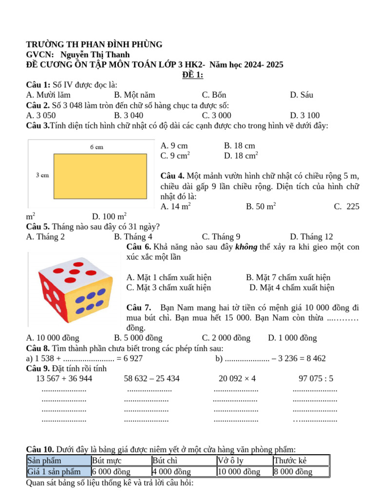 De Thi HK2 Lop 3 | PDF