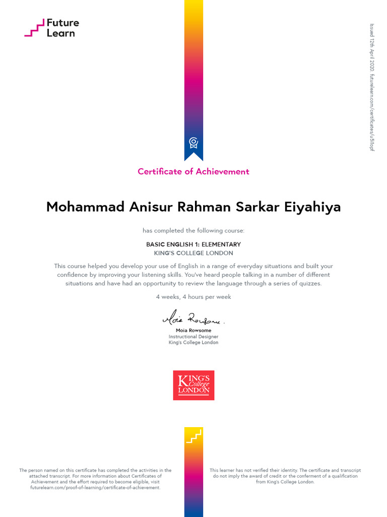 Basic-English-Elementary Certificate of Achievement U5i1opf | PDF ...