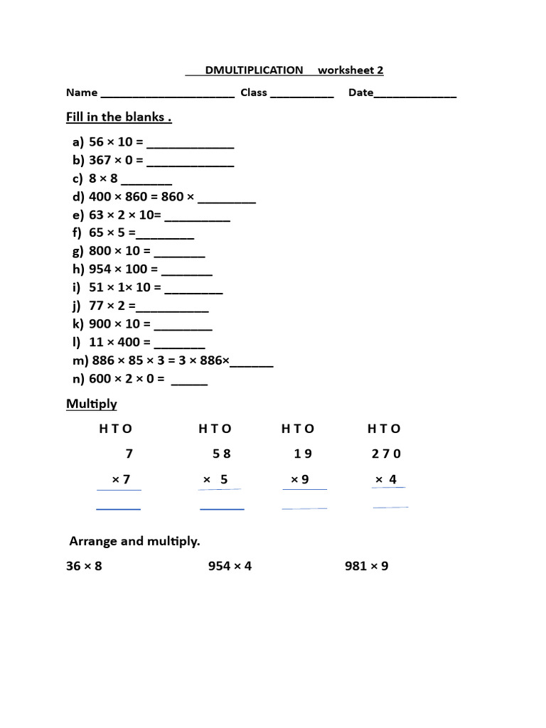 2 Multiplication Worksheet | PDF