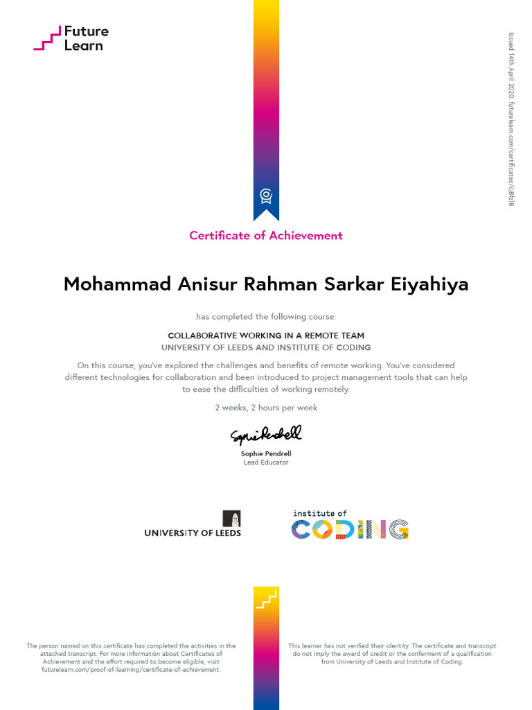 Collaborative Working in A Remote Team - Certificate - of - Achievement ...