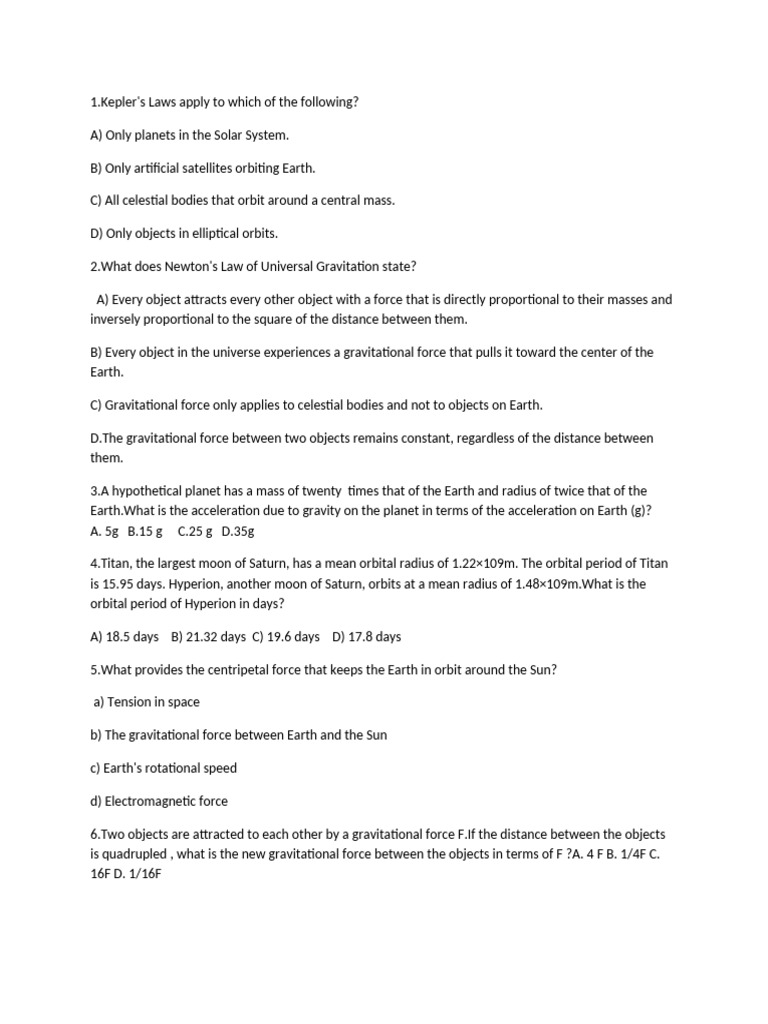 Second Quarter Worksheet For 12 | PDF | Orbit | Force