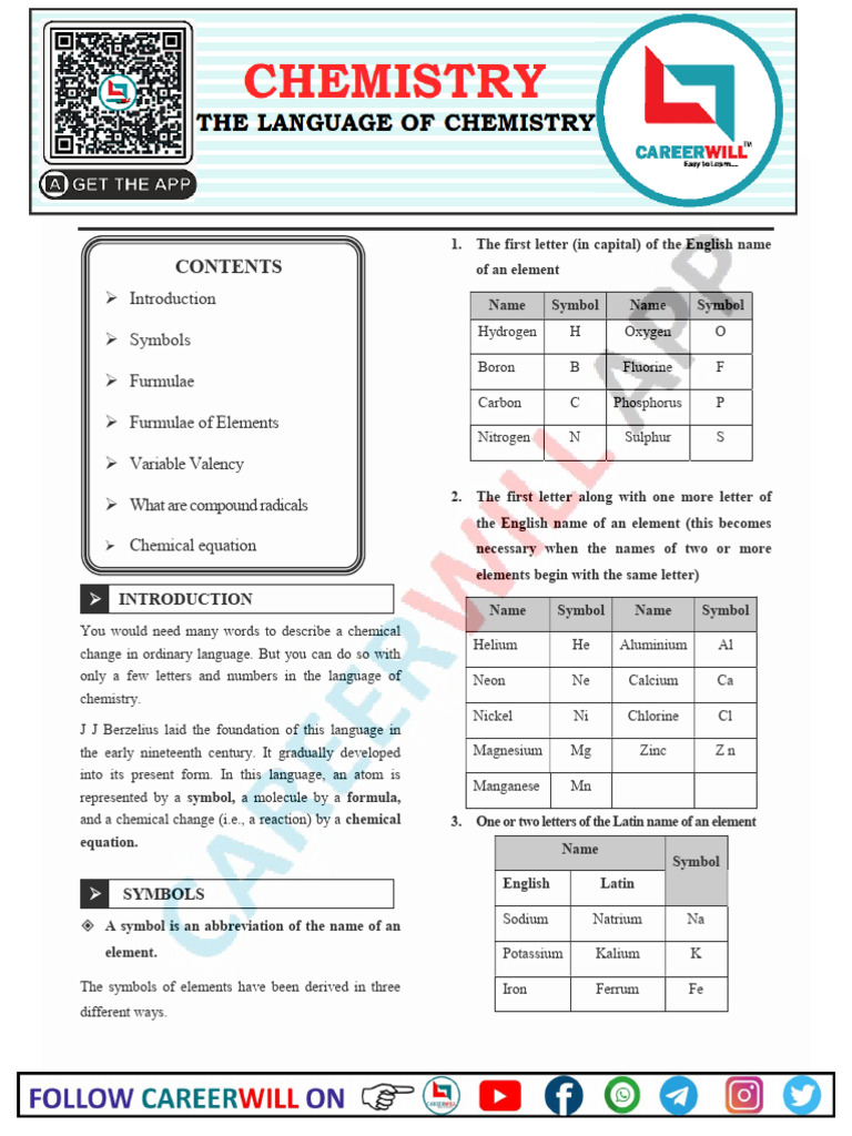The Language of Chemistry - Crwill | PDF | Valence (Chemistry) | Chlorine