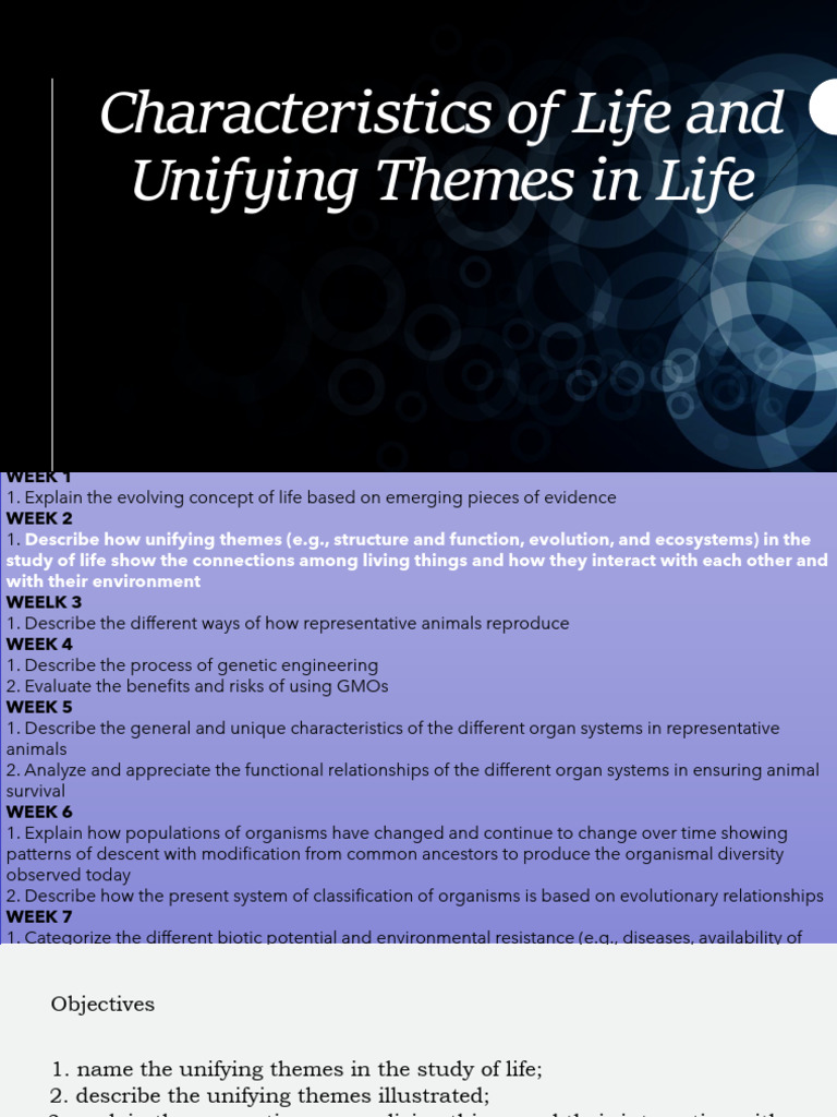 Lesson1.1 - Characteristics of Life and Unifying Themes in Life | PDF ...