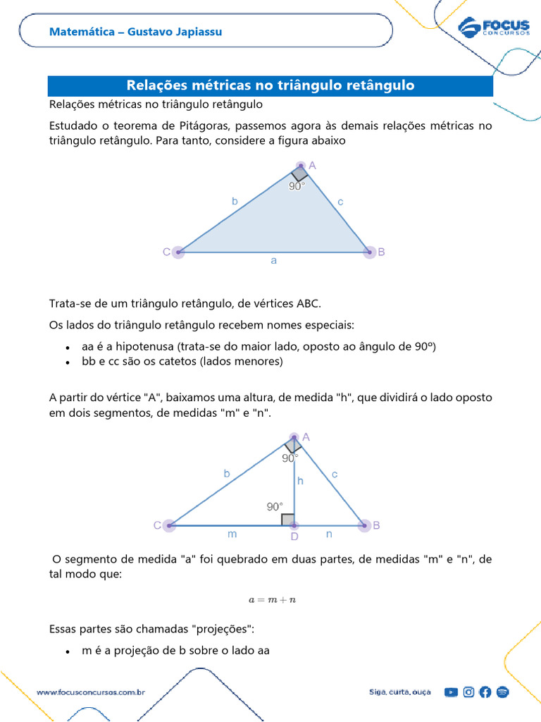 Relações Métricas No Triângulo Retângulo | PDF