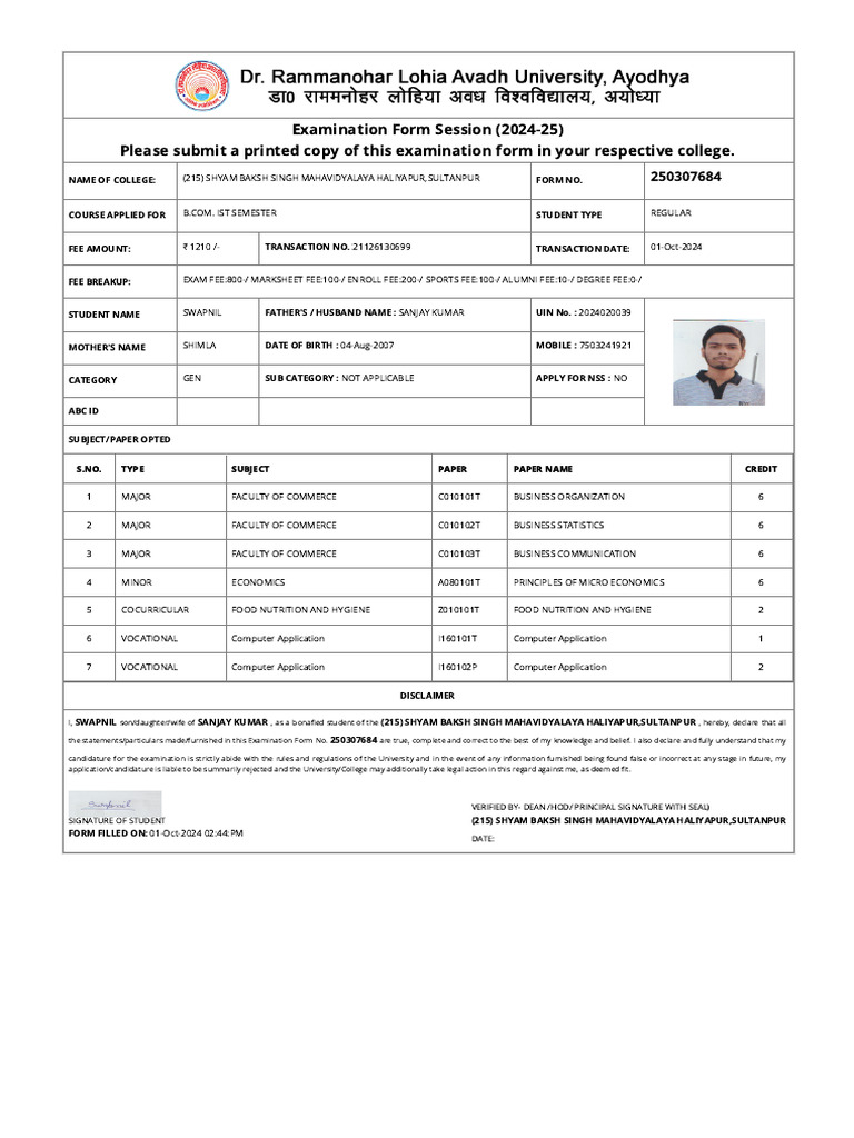 Dr. Rammanohar Lohia Avadh University, Ayodhya. | PDF