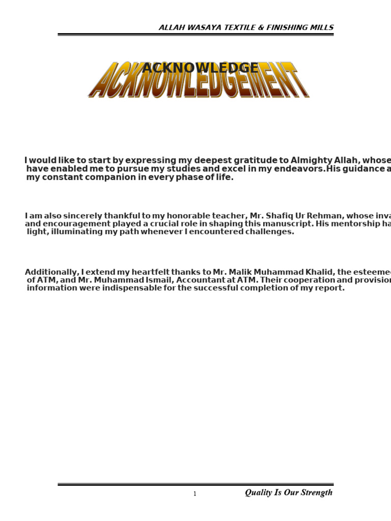 Adnan khan-Report-on-Operation-of-Allah-Wasaya-Textile-Mills | PDF ...