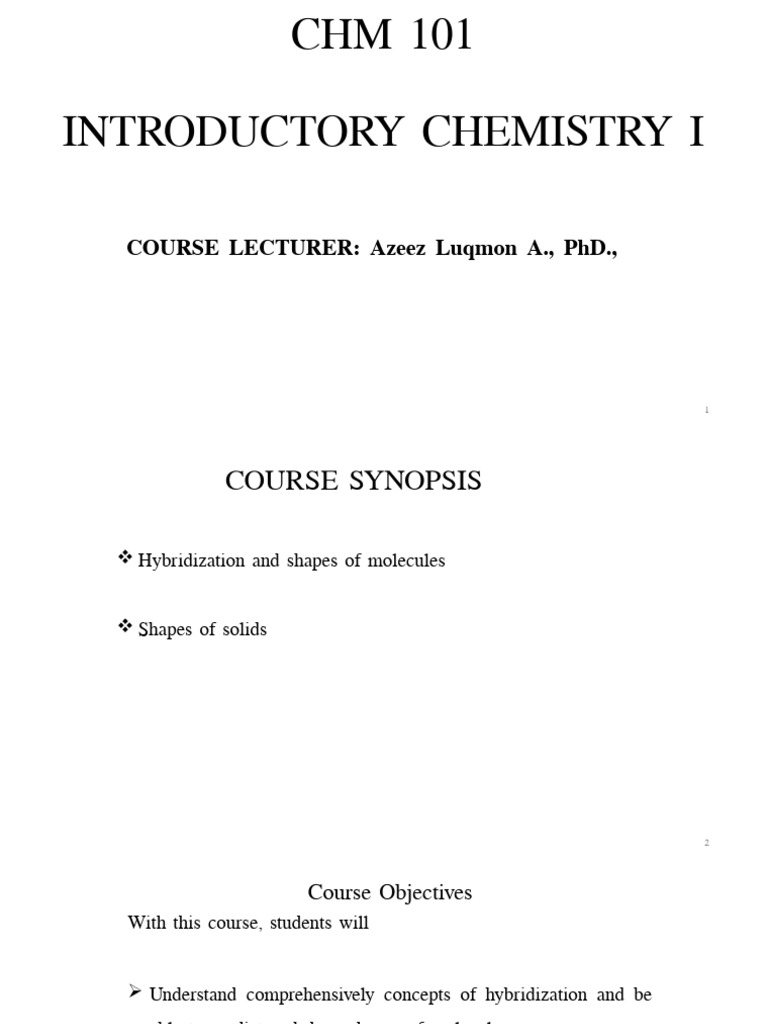 11zon - CHM 101 Introductory Chemistry I New | PDF | Crystal Structure | Chemical Physics
