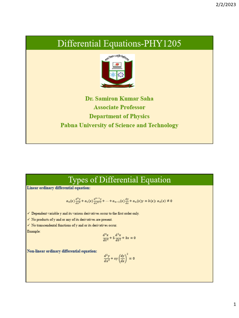 Problems PHY 1205-2020-2021 | PDF | Differential Equations | Boundary Value Problem