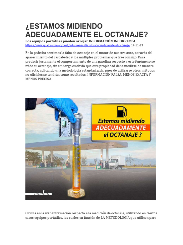 Estamos Midiendo Adecuadamente El Octanaje | PDF | Gasolina | Combustibles