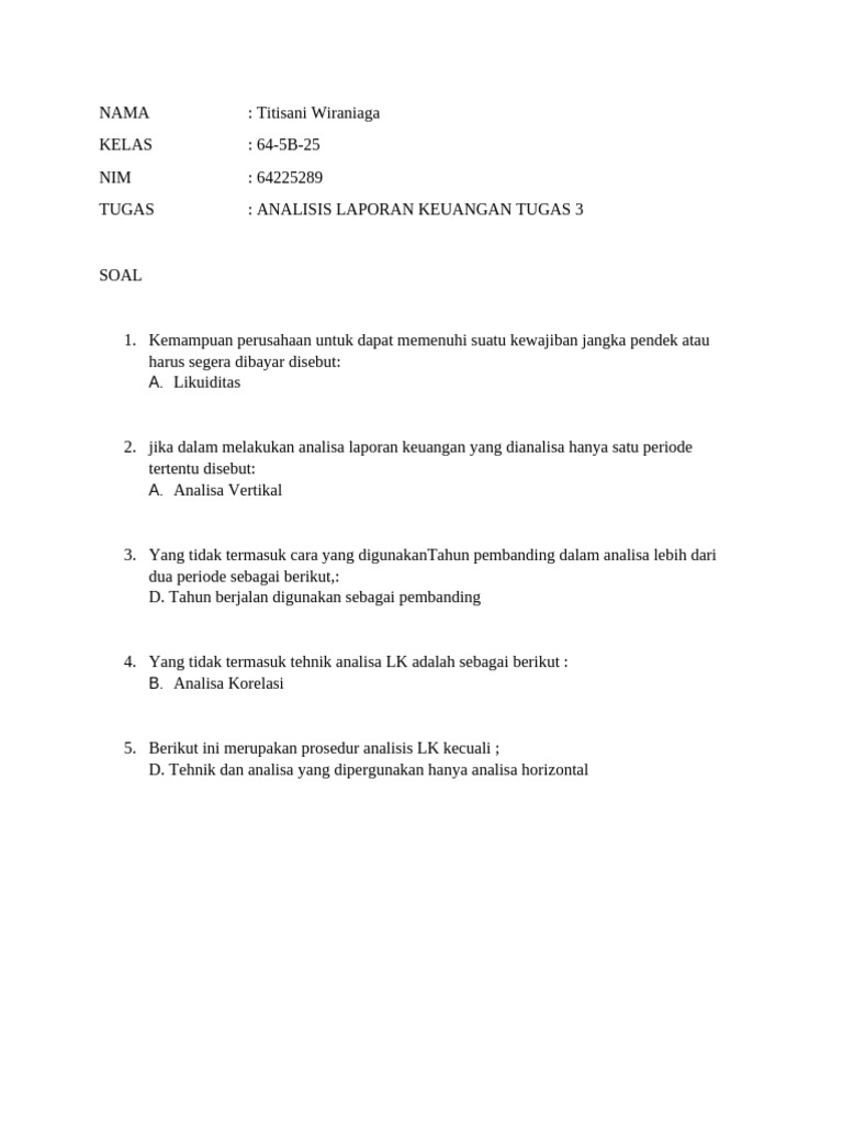 Analisa Laporan Keuangan Tugas3 | PDF
