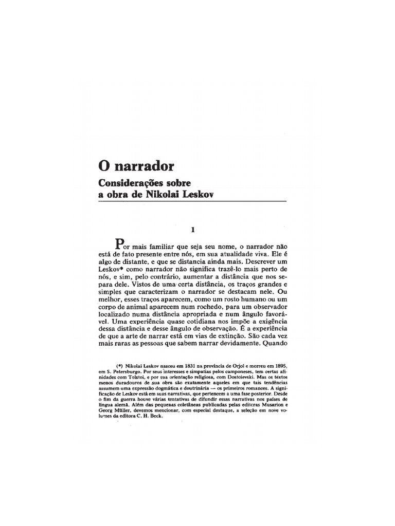 Benjamin-Walter-Obras Escolhidas 1 - O Narrador | PDF
