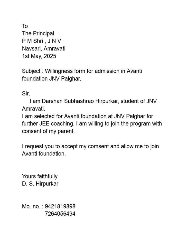 Willingness Form | PDF