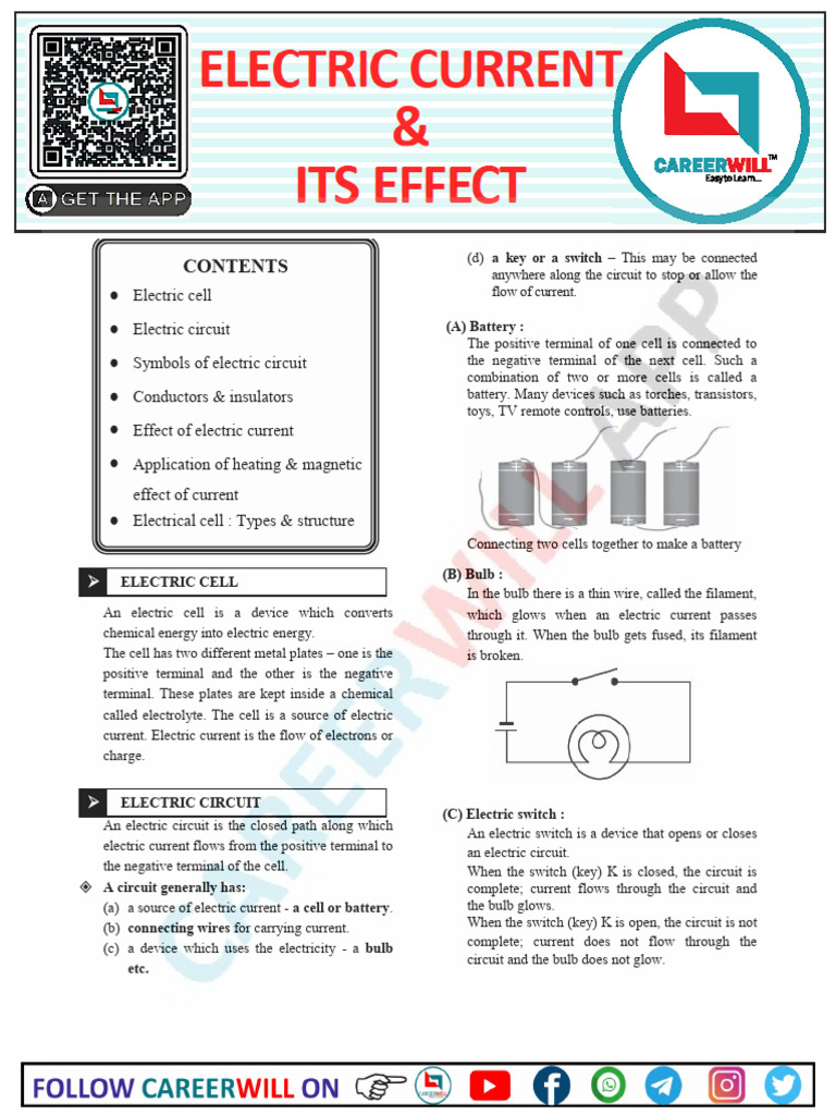 Electric Current & Its Effect - Crwill | PDF | Electric Current ...