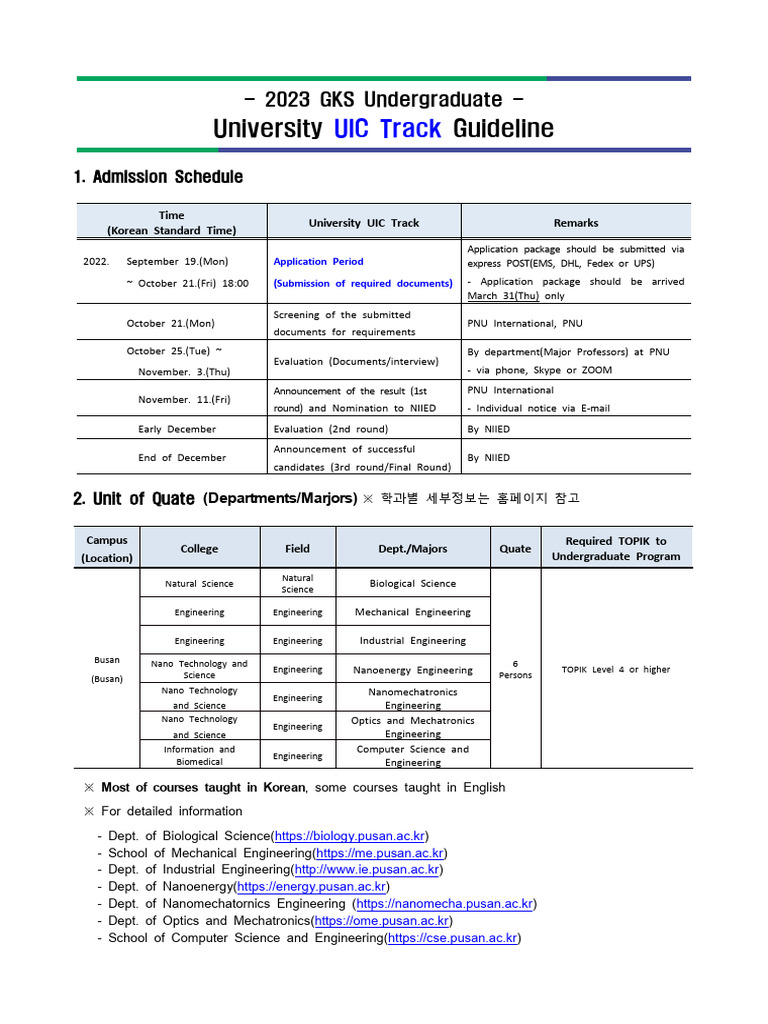 2023 Gks-u 부산대학교 (Uic) 모집요강 (English) | PDF | Birth Certificate | Academic Degree