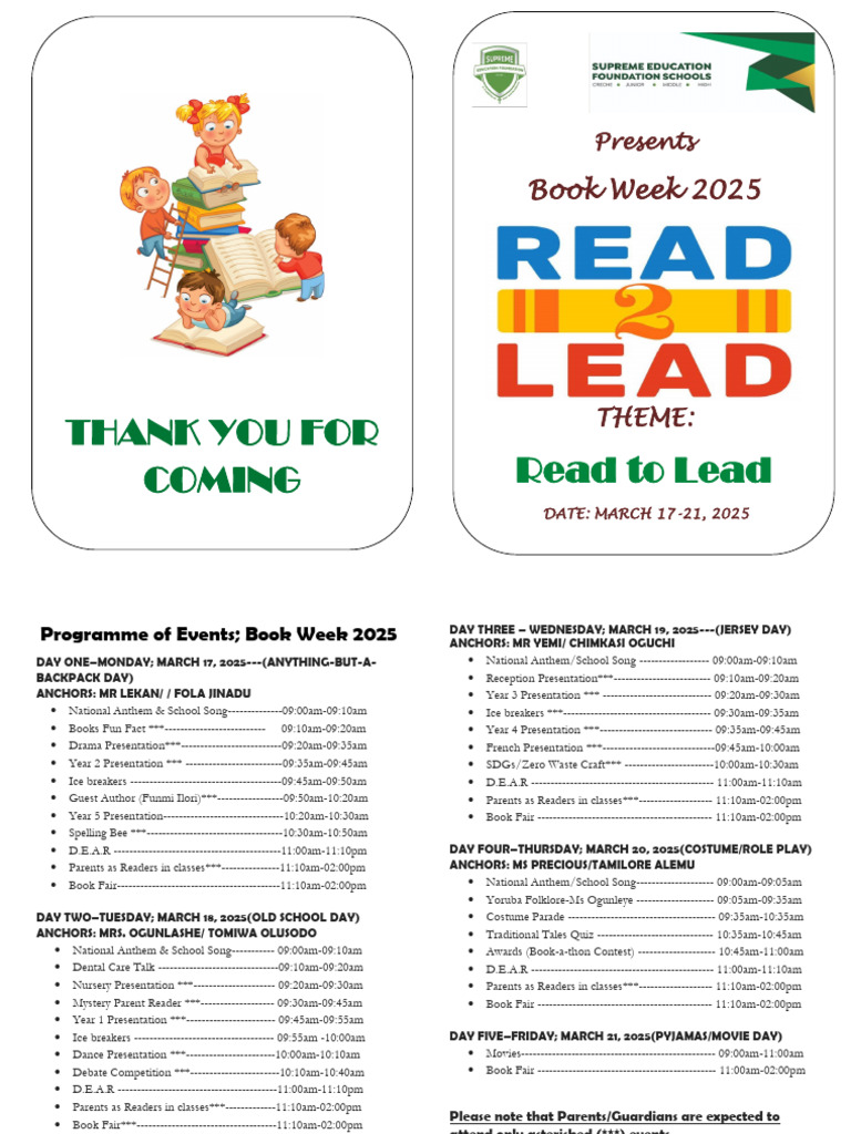 Book Week 2025: Read to Lead Events | PDF