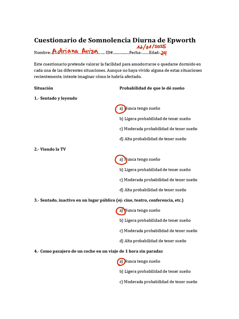 Cuestionario de Somnolencia Diurna | PDF