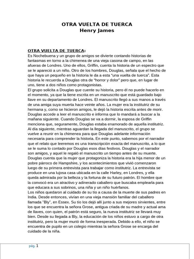 Resumen Otra vuelta de Tuerca | PDF | La vuelta de tuerca