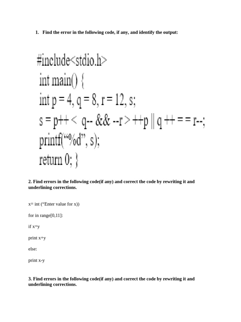 Find the Error in the Following Code | PDF