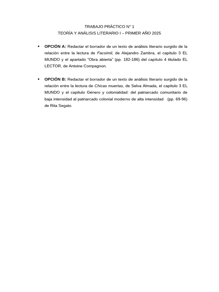 TRABAJO PRÁCTICO #1 - 1° Año Letras 2025 | PDF