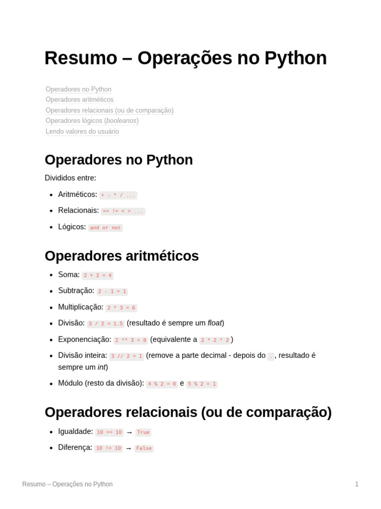 Resumo Operacoes No Python | PDF