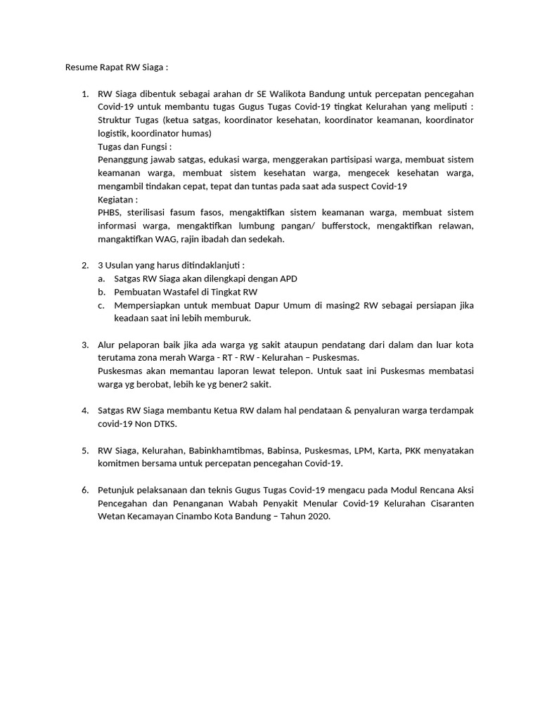 Resume Rapat RW Siaga | PDF