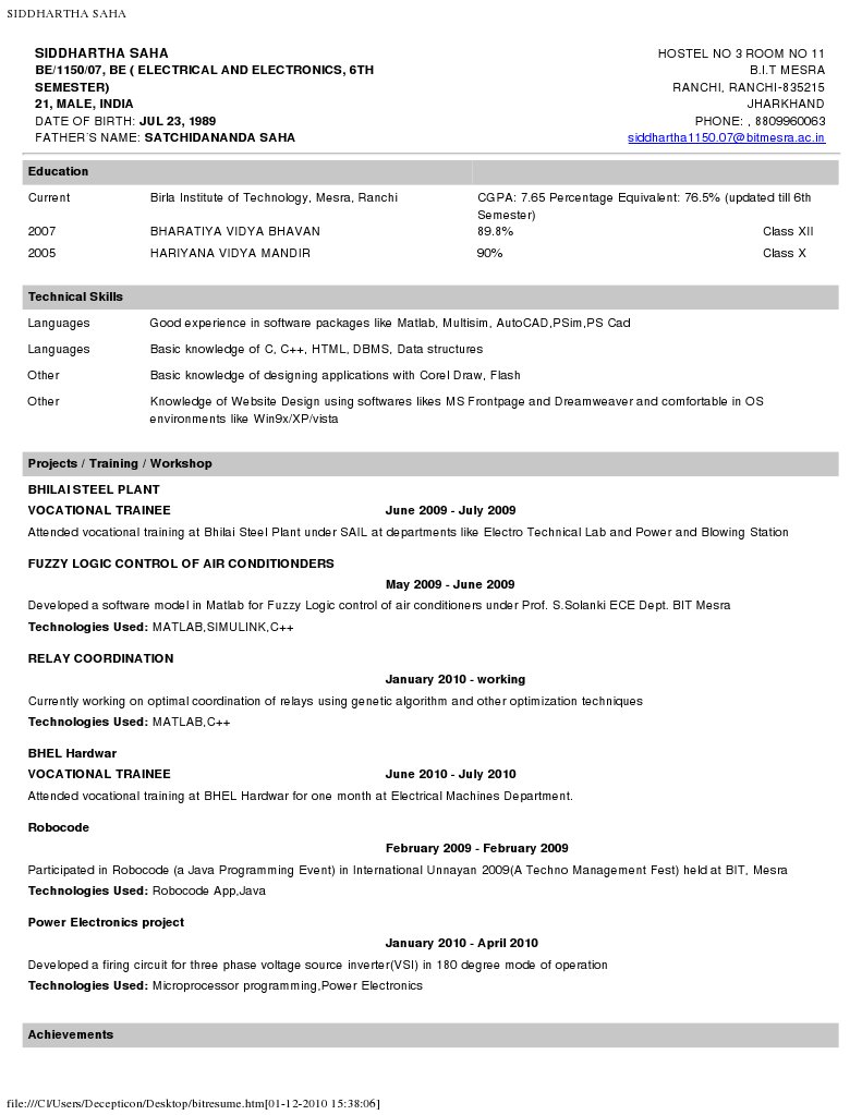 Bit Resume | Matlab | Electronics