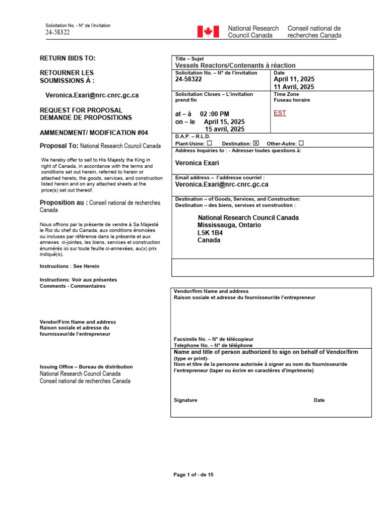 24-58322 - Amendment 04 - Vessels Reactors - EN-FR - 0 | PDF