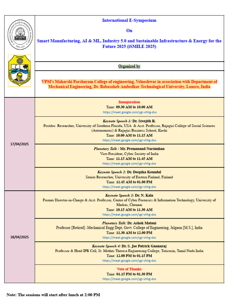 Program Schedule ISMILE 2025 | PDF