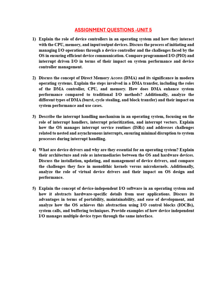 Assignment Questions Unit 5 | PDF