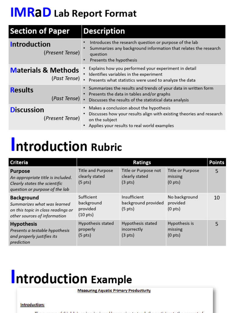 IMRaD Lab Report Format Rubric | PDF | Statistics | Hypothesis