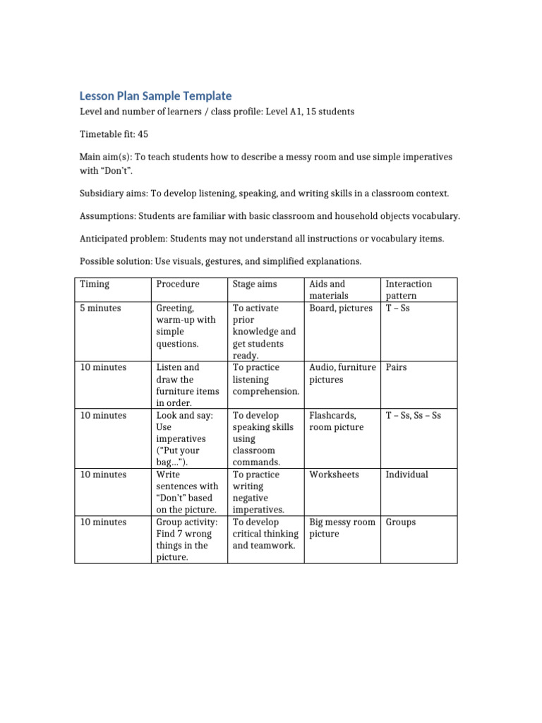 A1_Lesson_Plan | PDF