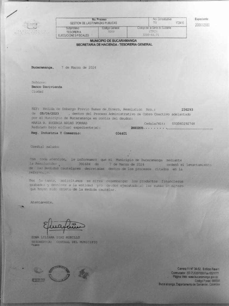 Acta Levantamiento de Embargo | PDF | Cheque | Business