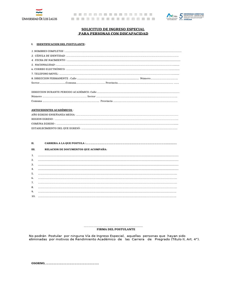 Solic. Ingreso Especial para Personas Con Discapacidad | PDF