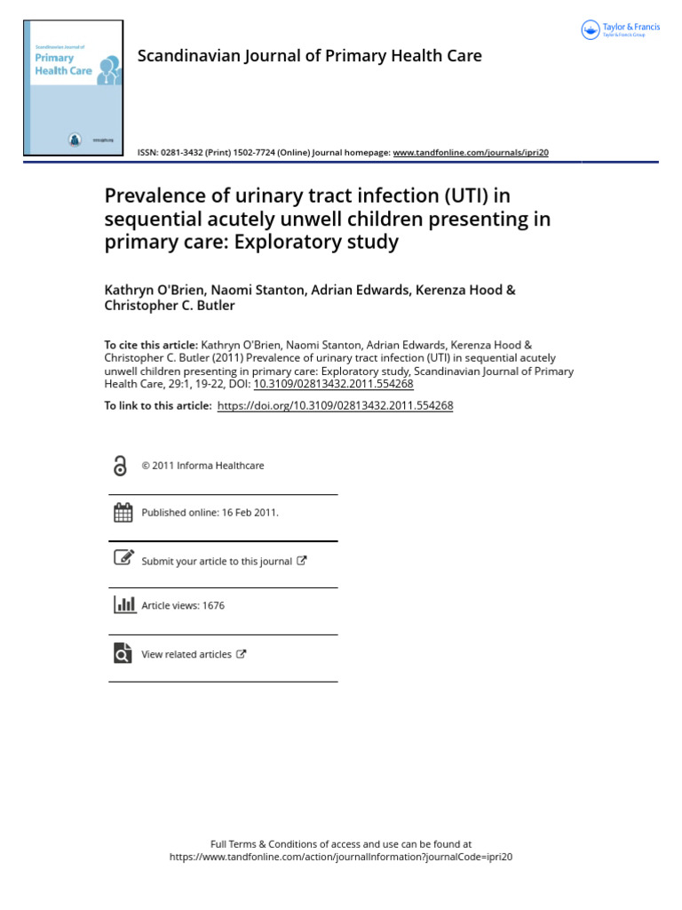Prevalence of urinary tract infection UTI in sequential acutely unwell ...