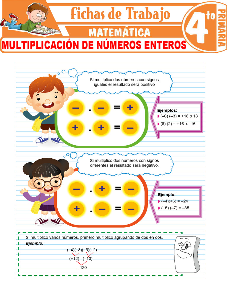 Multiplicacion de Numeros Enteros para Cuarto Grado de Primaria | PDF ...
