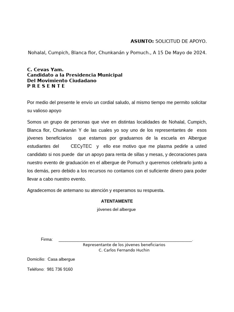Formato de Solicitud de Apoyo A Cevas | PDF