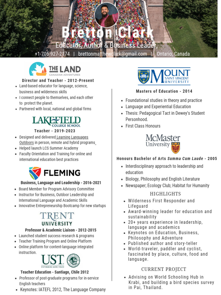 Bretton Clark CV and Covering Letter | PDF | Teachers | Experiential ...