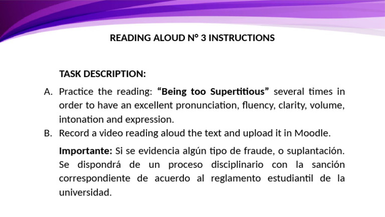 _READING ALOUD N#3 INSTRUCTIONS-L2 | PDF