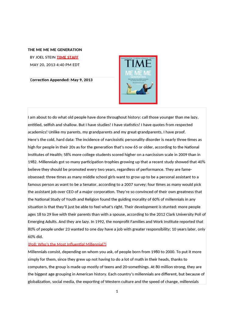 Understanding the Me Me Me Generation | PDF | Millennials | Self Esteem