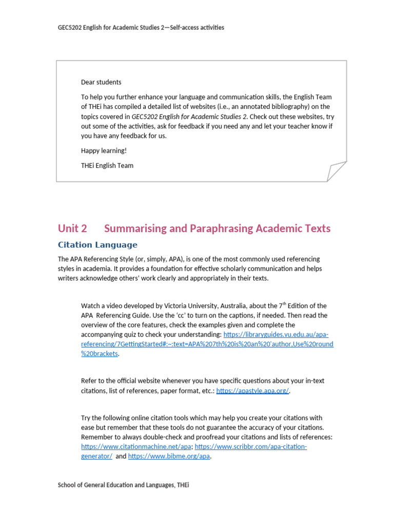 GEC5202 U2 Self-Access Activities | PDF | English Language | Part Of Speech