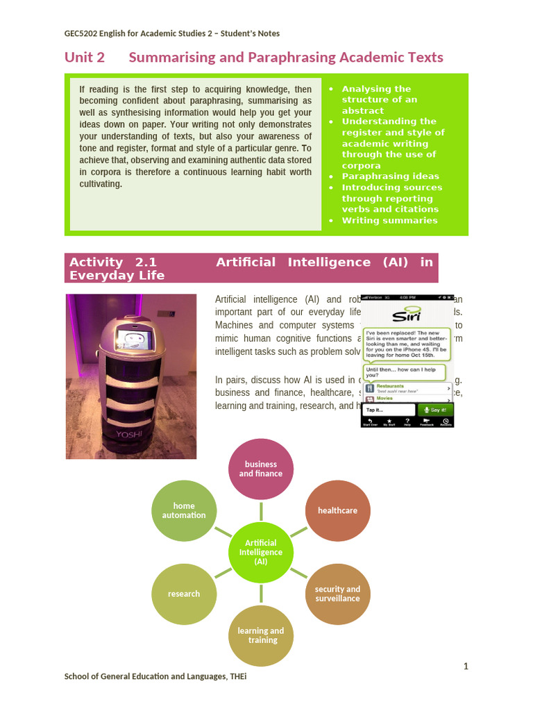GEC5202 U2 Summarising and Paraphrasing Academic Texts - SN | PDF | Artificial Intelligence ...